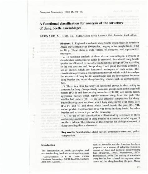 Pdf A Functional Classification For The Analysis Of Dung Beetle