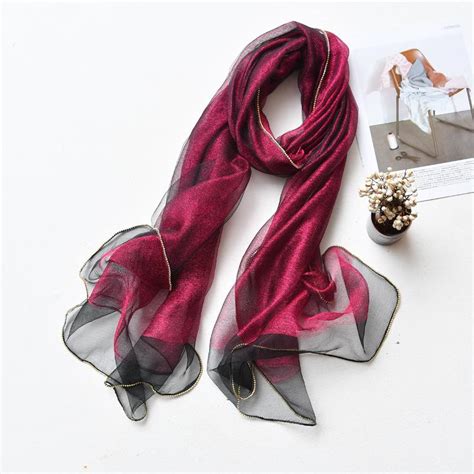 Cheap Spring And Autumn Long Silk Scarf Organza Monochrome Diamond Trim