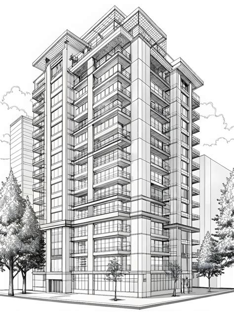 Dessin Architectural Dun Immeuble Dappartements De Grande Hauteur