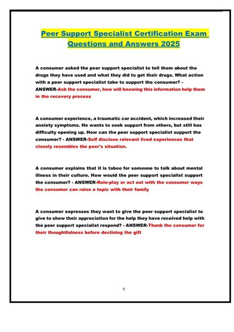 Peer Support Specialist Certification Exam Questions And Answers 2025