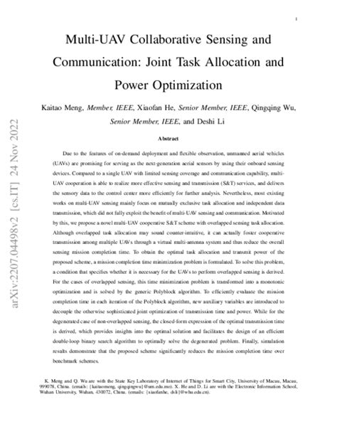 Pdf Multi Uav Collaborative Sensing And Communication Joint Task