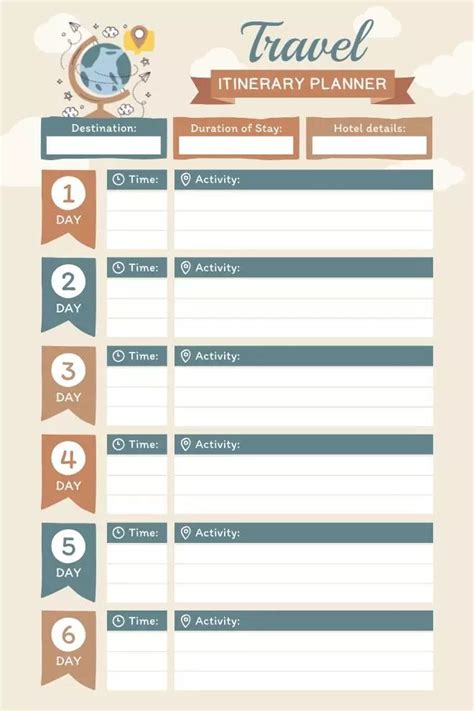 Whimsical Travel Itinerary Planner Template For Dream Trips
