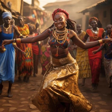 African Girl Dancing National Dance In African Clothes Premium Ai