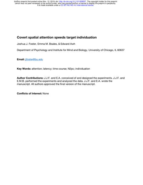 Pdf Covert Spatial Attention Speeds Target Individuation