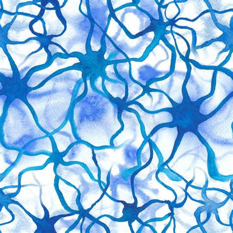 Abstract Watercolor Seamless Pattern Of A Neuron Connections Stock