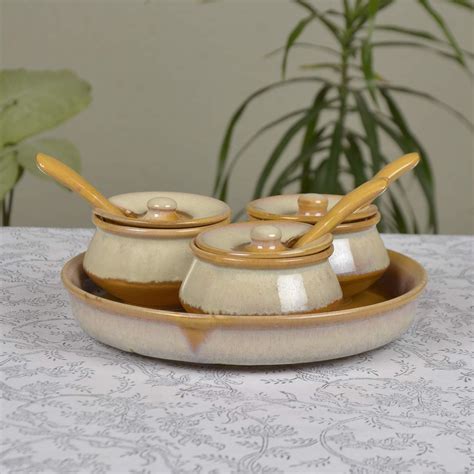 Agabani Ceramic Condiment Pots Set Of 3 Condiment Jar Spice Container