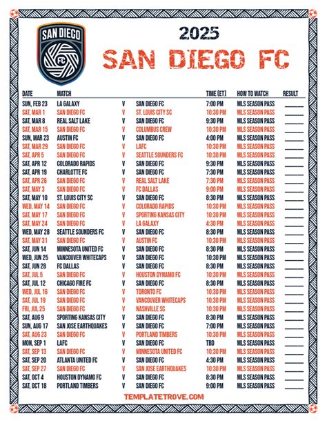 Printable2025 San Diego Fc Soccer Schedule