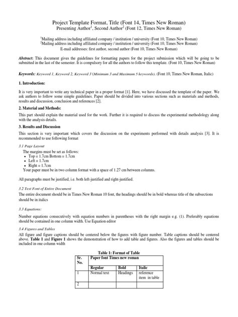 Project Template Format Title Font 14 Times New Roman Pdf Times
