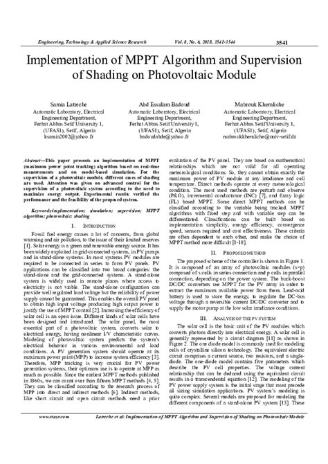Pdf Implementation Of Mppt Algorithm And Supervision Of Shading On Photovoltaic Module