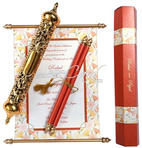 S1261 Red Color Scroll Invitations Jewish Invitations Box Scrolls