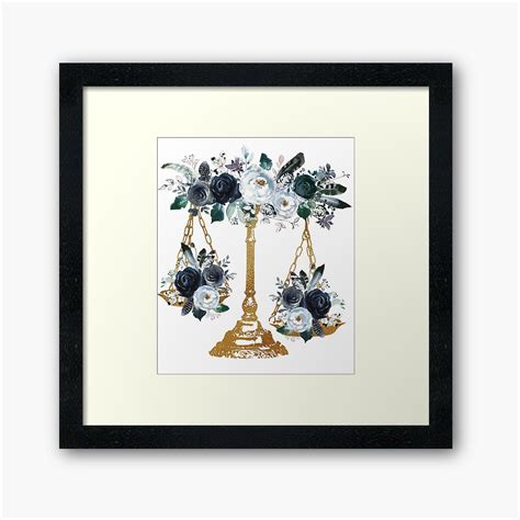 Lawyer Office Decor Scales Of Justice Floral Print Summer Blue Roses