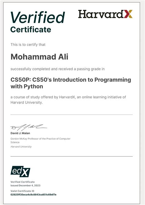 Mohammad Ali On Linkedin Edx Harvard Python