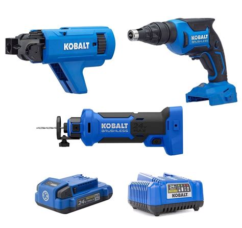 Kobalt 3 Tool 24 Volt Max Brushless Power Tool Combo Kit Case 1 Battery