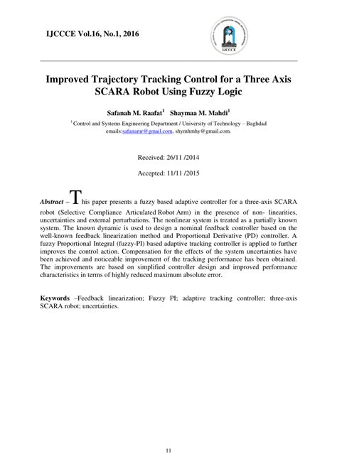 pdf improved trajectory tracking control for a three axis scara robot