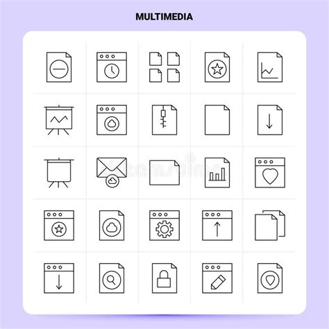 Outline 25 Multimedia Icon Set Vector Line Style Design Black Icons Set Linear Pictogram Pack