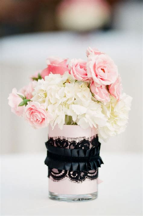 Pretty Pink And Black Wedding Centerpiece