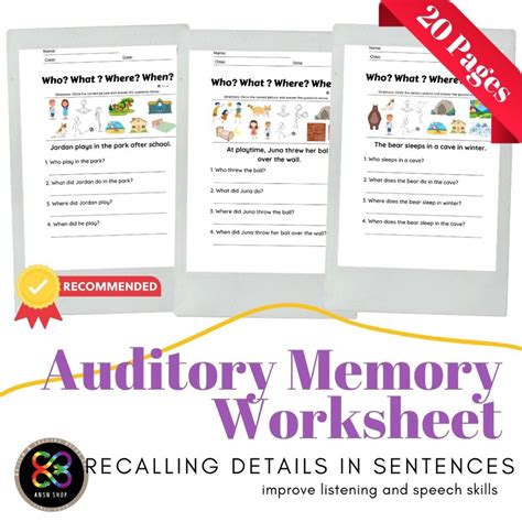 Auditory Memory Worksheet Pdf Spoken Skills Speech Therapy Autism 特殊 星儿 Shopee Malaysia