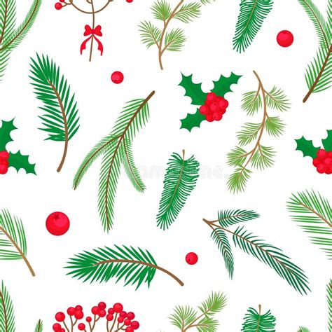 Christmas Tree Seamless Pattern Cedar Pine Fir Trees Branches Doodle