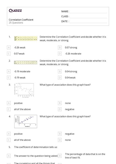 50 Correlation And Coefficients Worksheets For 12th Year On Quizizz