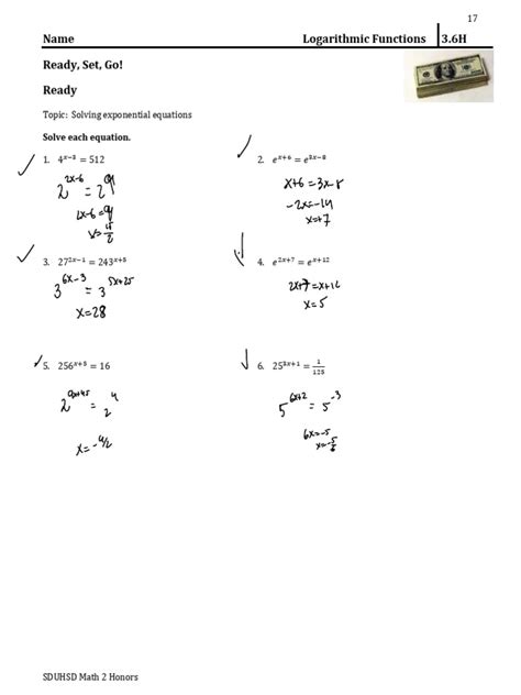 Name Logarithmic Functions 36h Ready Set Go Ready Solve Each