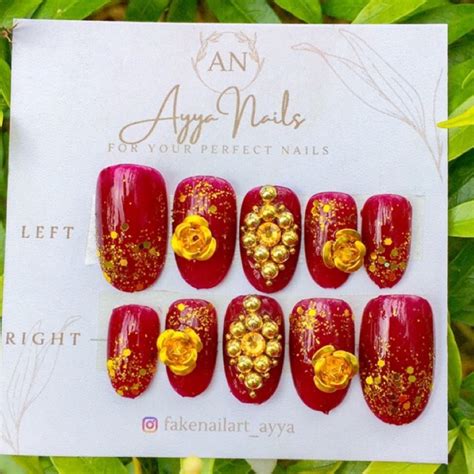 Merah [02] Fake Red Red Gliter Gold Short Oval Wedding Shopee Malaysia