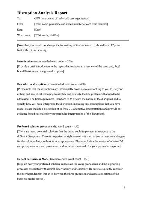 Disruption Analysis Report Template 2 Disruption Analysis Report To