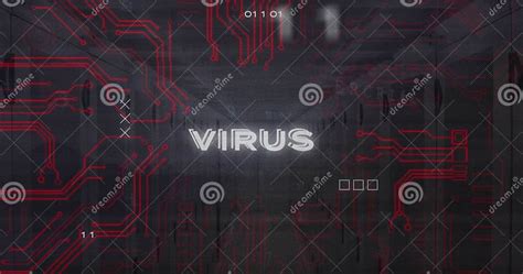 Image Of Virus Text Binary Codes And Circuit Board Pattern Over Server