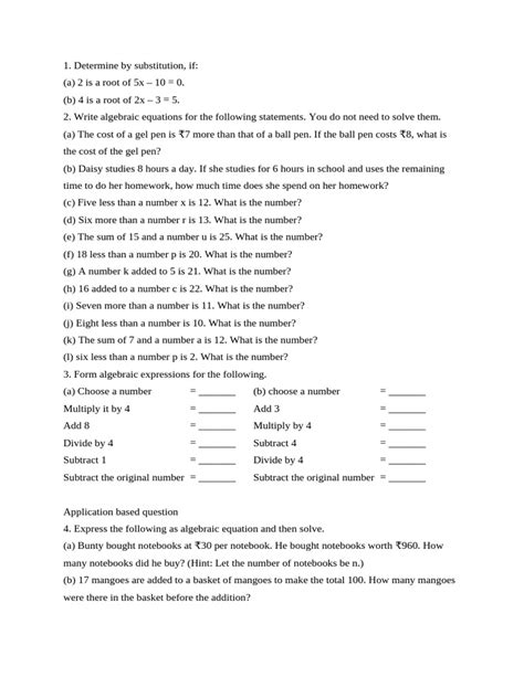 Maths Class 6 Equation Pdf Length Language Arts And Discipline
