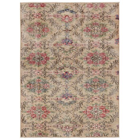 Vintage Zeki Müren Rug In Beige With Colorful Floral Patterns From Rug