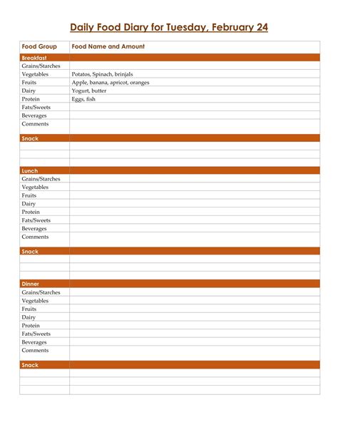 Food Diary Excel Template