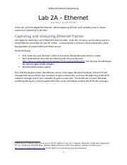 Lab A Ethernet Docx CENG X Network Engineering Lab A Ethernet Due Date PM CST