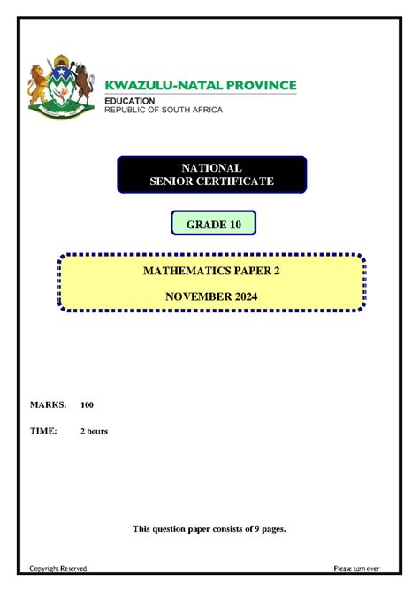 Grade 10 Mathematics Paper 2 November 2024 Question Paper Qp 241111