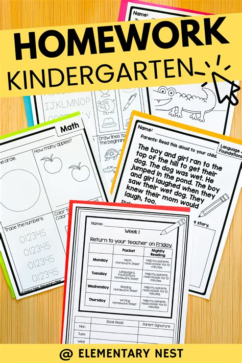 Kindergarten Homework With Homework Folder Cover Labels Math And Ela