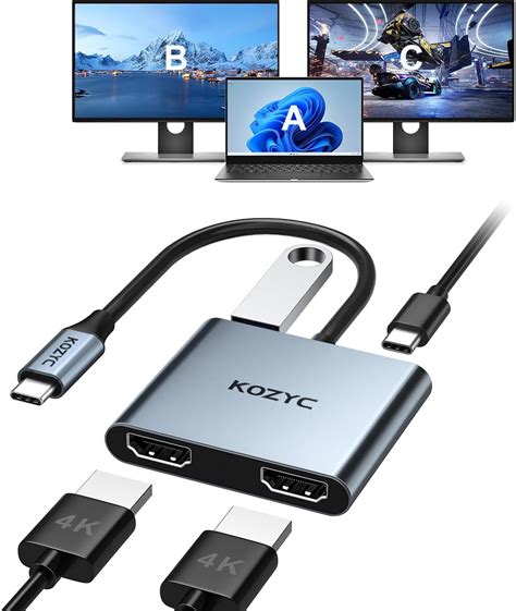 Usb C To Dual Hdmi Adapter 4k 30hz Kozyc Usb C Hub Multiport Adapter With 2xhdmi Usb 3 0 100w