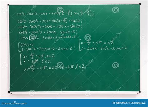 Many Different Math Formulas Written On Green Chalkboard Stock Image