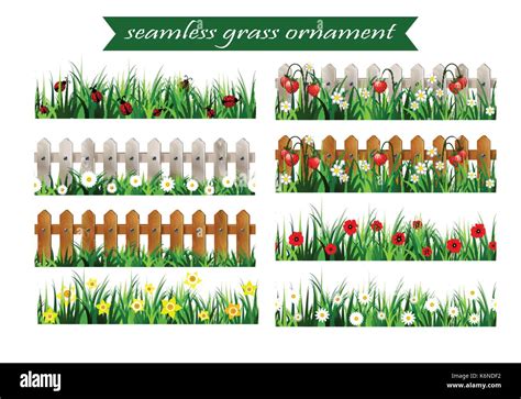 Big Green Grass Seamless Set Stock Vector Image And Art Alamy