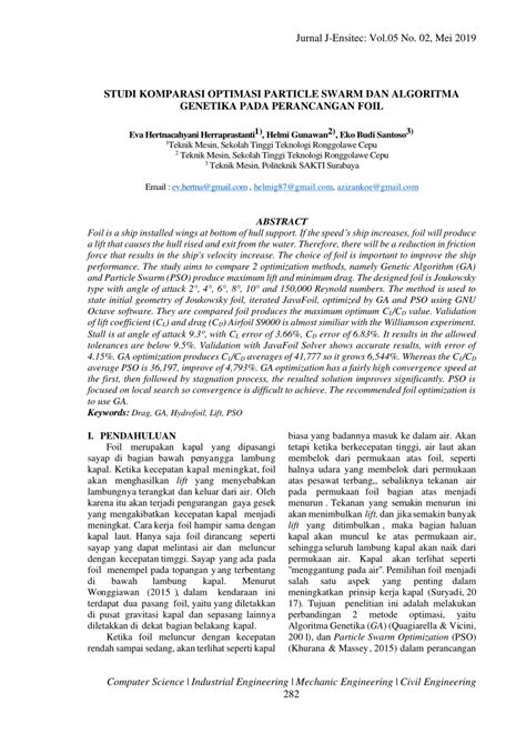 PDF STUDI KOMPARASI OPTIMASI PARTICLE SWARM DAN ALGORITMA GENETIKA PADA PERANCANGAN FOIL