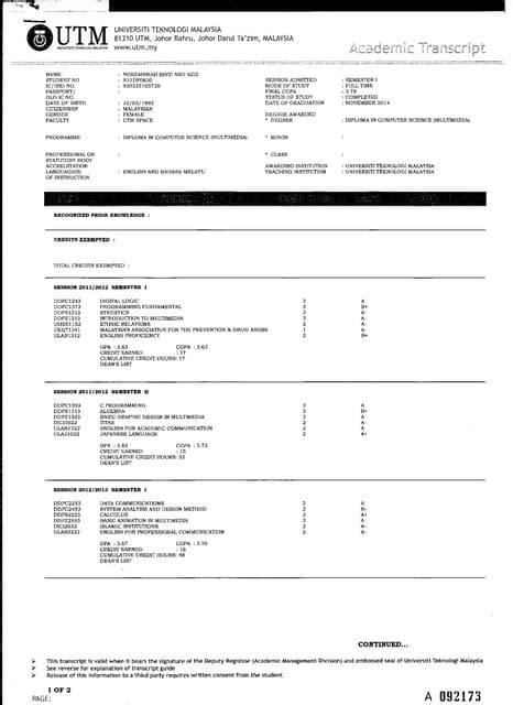 Diploma Transcript Pdf