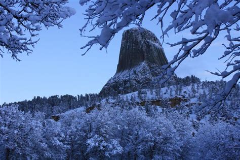 Devils Tower National Monument In Winter Snowy Stone Tower Snow