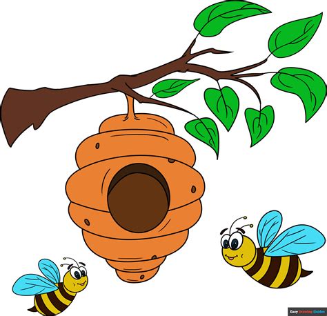Bee Hive In Tree Drawing
