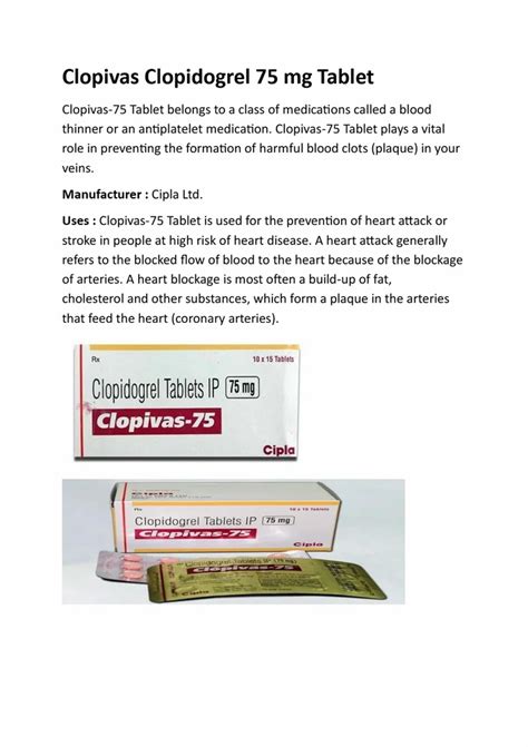 Clopivas Clopidogrel 75 Mg Tablet At ₹ 72piece Anticoagulant