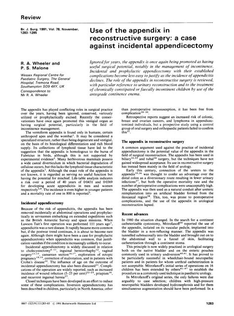 Use Of The Appendix In Reconstructive Surgery A Case Against