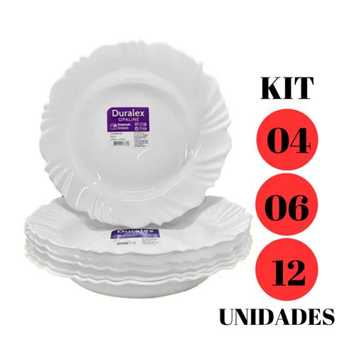 Kit Jogo 4612 Pratos Fundo Pétala Branco Vidro Opaline Jogo Jantar