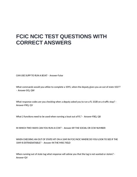 Fcic Ncic Test Questions With Correct Answers Exams Nursing Docsity