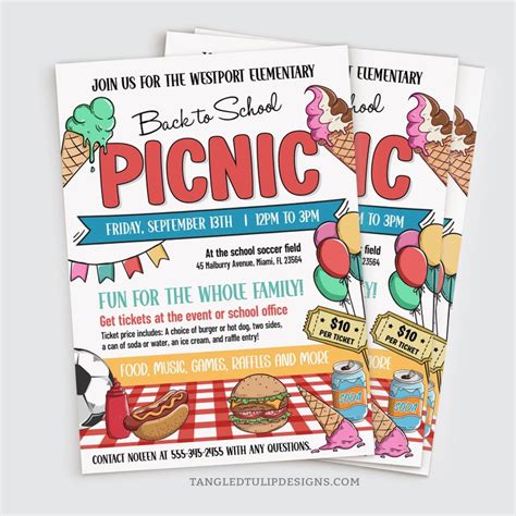 Back To School Picnic Flyer Invitation Editable Elementary School
