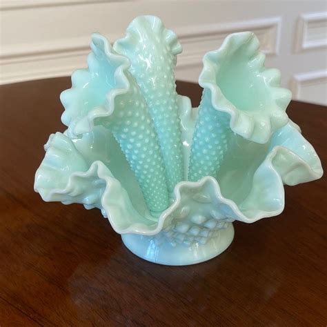 Fenton Green Milk Glass Vase Etsy
