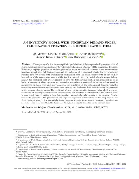 Pdf An Inventory Model With Uncertain Demand Under Preservation Strategy For Deteriorating Items