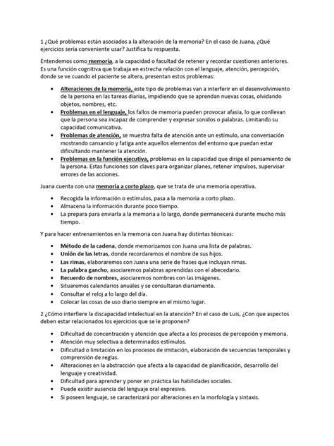 1¿qué Problemas Están Asociados A La Alteración De La Memori 1 Marivi Pdf Memoria Atención