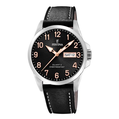 Festina - Festina Men's Classic F20358-DF37 Black Leather Quartz ...