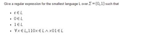 solved give a regular expression for the smallest language l